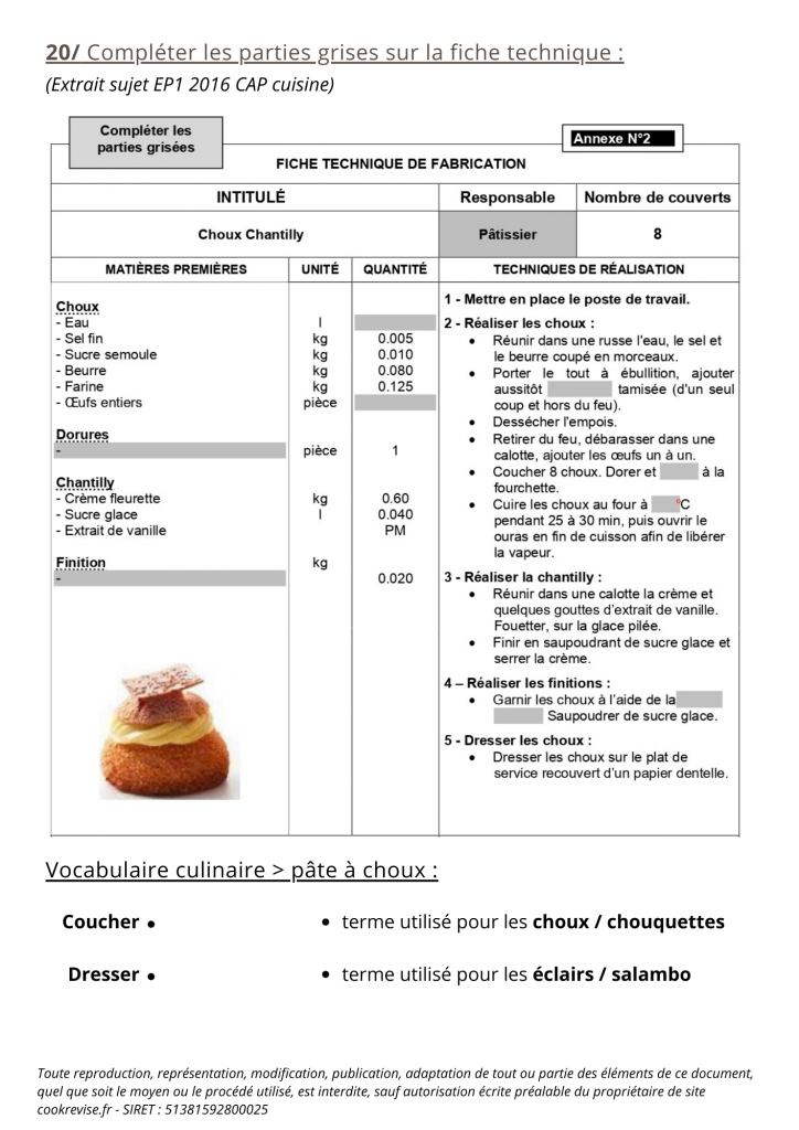 Quiz CAP cuisine - Cookrevise